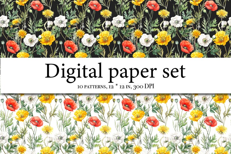 Botanical Seamless Pattern - Flowers Digital Paper - Printable Paper ...