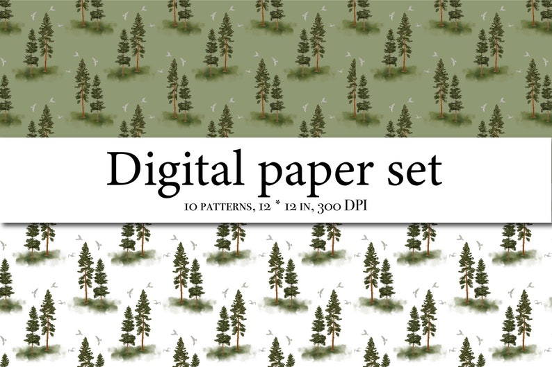 Watercolor Forest Digital Paper Set Forest Landscape Paper - Etsy