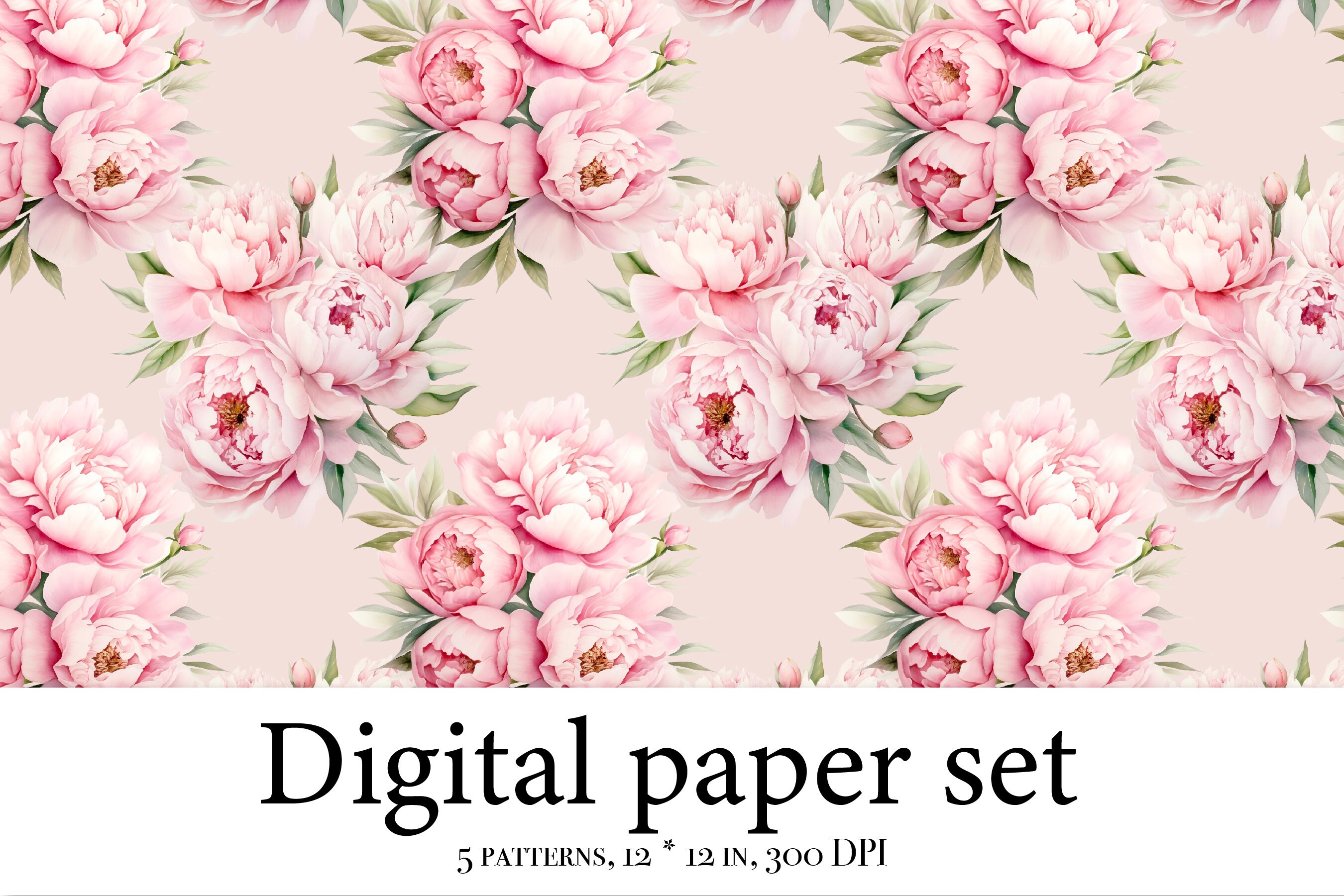 Watercolor Digital Paper Pack, Pink Peonies Scrapbook, Peonies Seamless ...