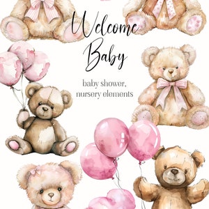 Watercolor Teddy Bear Baby Shower Clipart, Nursery Illustrations ...