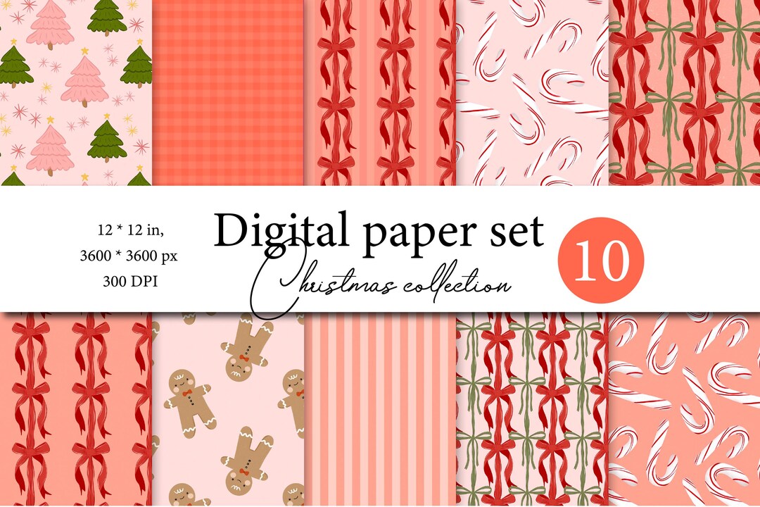 Christmas Digital Paper Set - Christmas Seamless Pattern - Holidays ...
