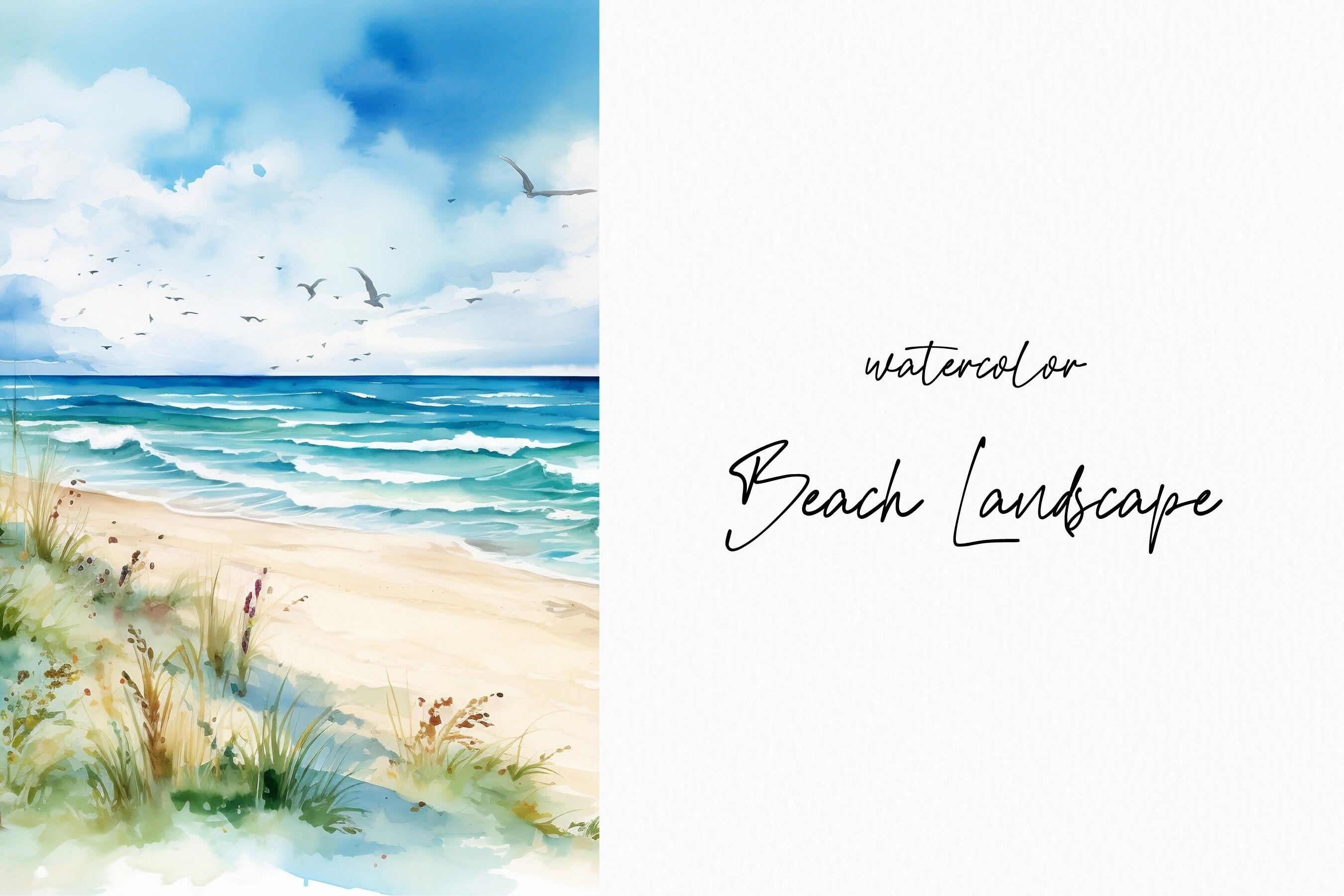 Watercolor Beach Clipart - Watercolor Nature Scenery Background - Beach ...