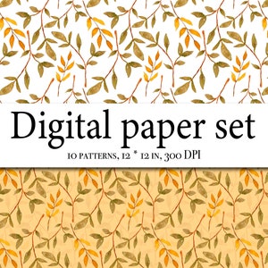 Watercolor Fall Leaves Digital Paper - Autumn Pattern - Rustic ...