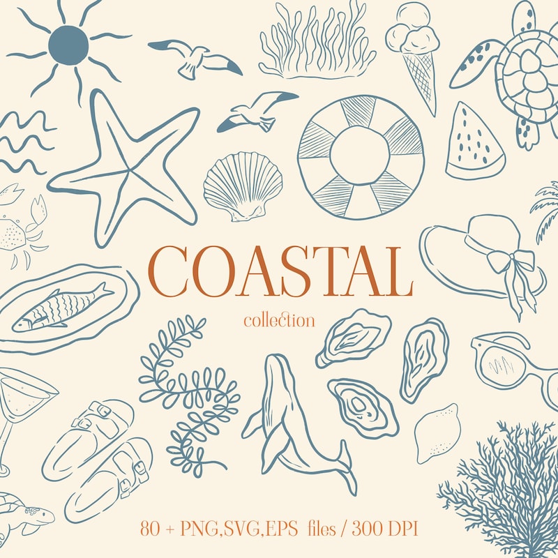 Beach Hand Drawn Elements - Etsy