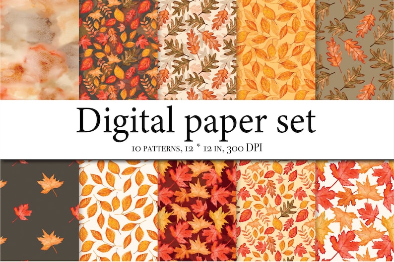 Watercolor Fall Leaves Digital Paper - Autumn Pattern - Rustic ...