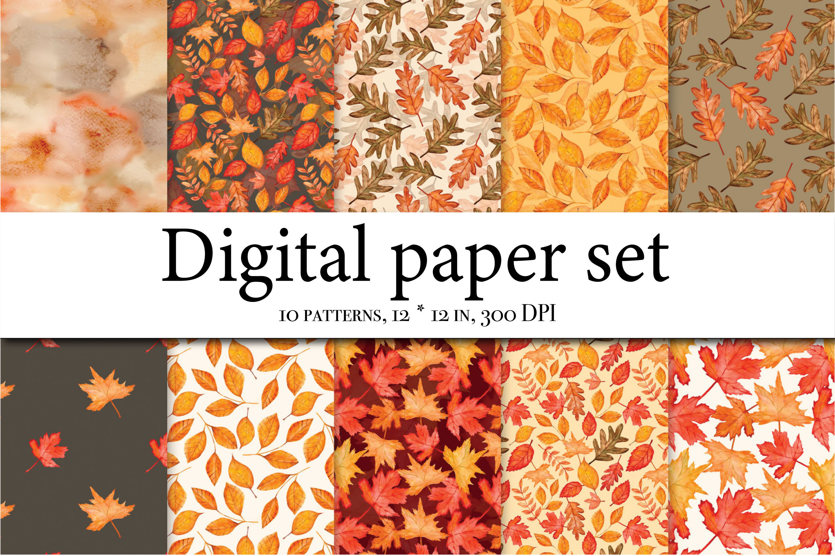 Watercolor Fall Leaves Digital Paper Autumn Pattern Rustic Watercolor ...