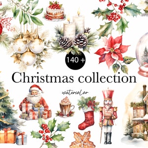 Watercolor Christmas Clipart PNG - Christmas Bundle Clipart ...