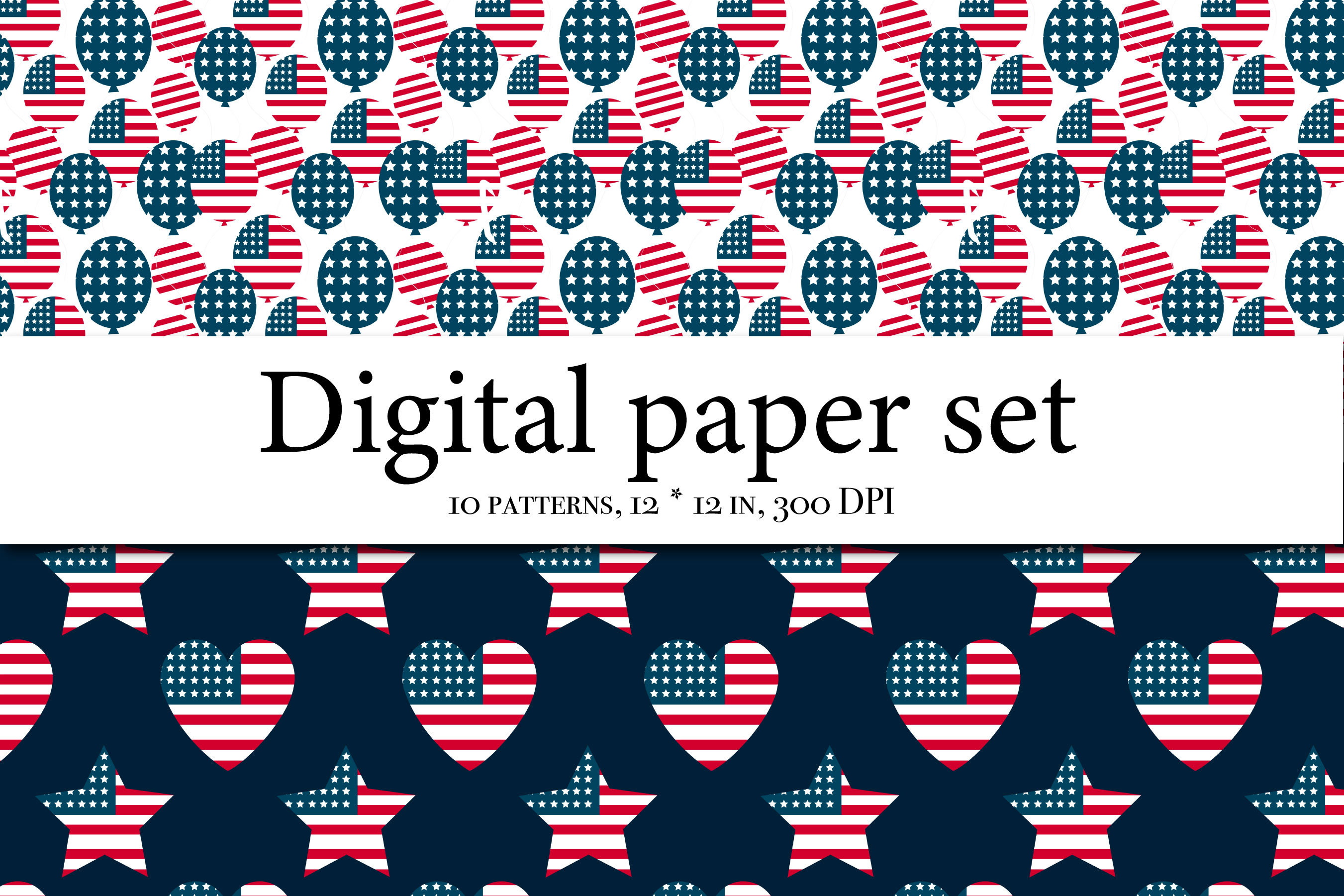 4th of July Digital Paper Pack Independence Day Patterns USA Flag ...