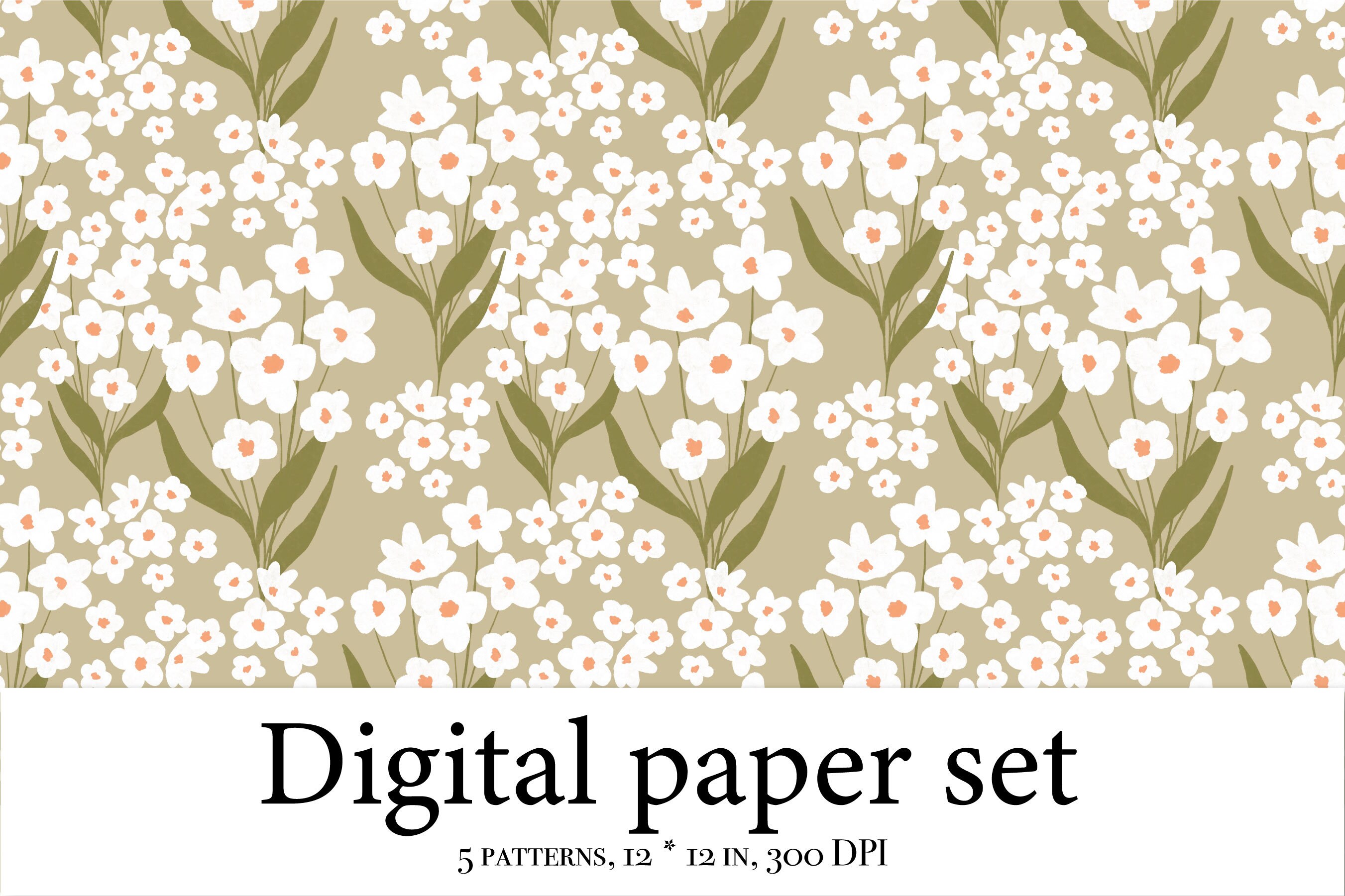 Pattern Clipart With Flowers Digital Paper Flowers Seamless Pattern ...