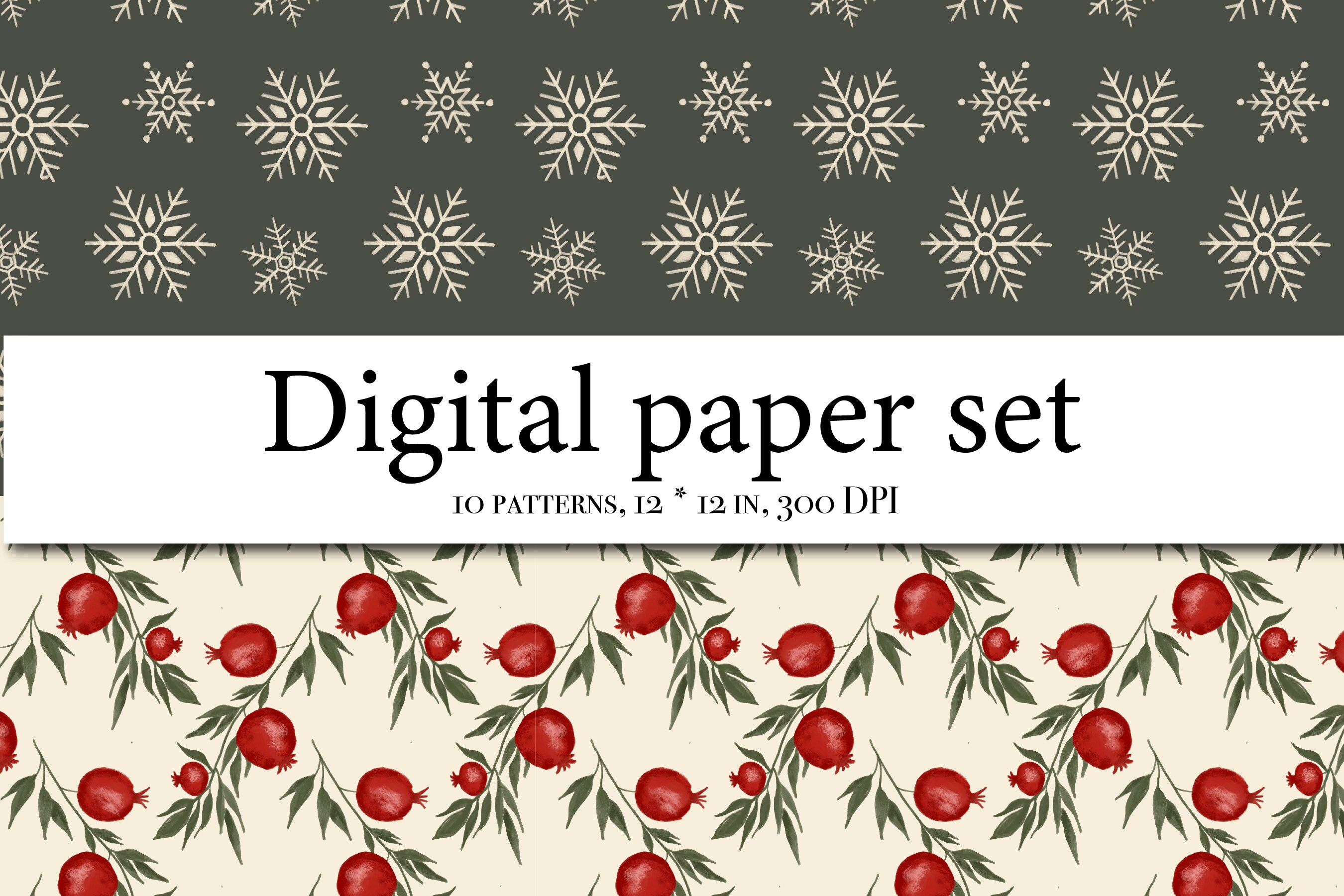 Christmas Digital Paper Set - Christmas Seamless Pattern - Holidays ...