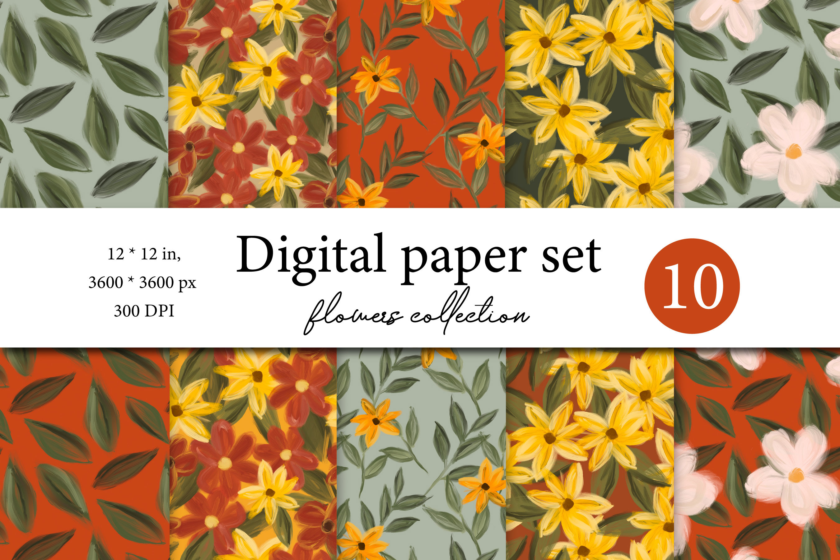 Pattern Clipart With Flowers Digital Paper Flowers Seamless Pattern ...