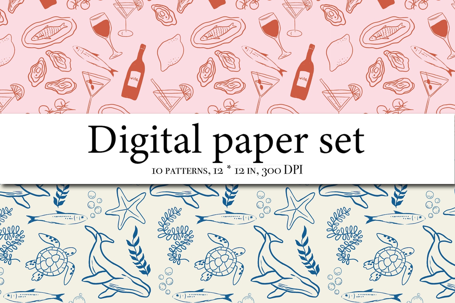 Sea Digital Paper-underwater Ocean - Coastal Digital Paper Set ...