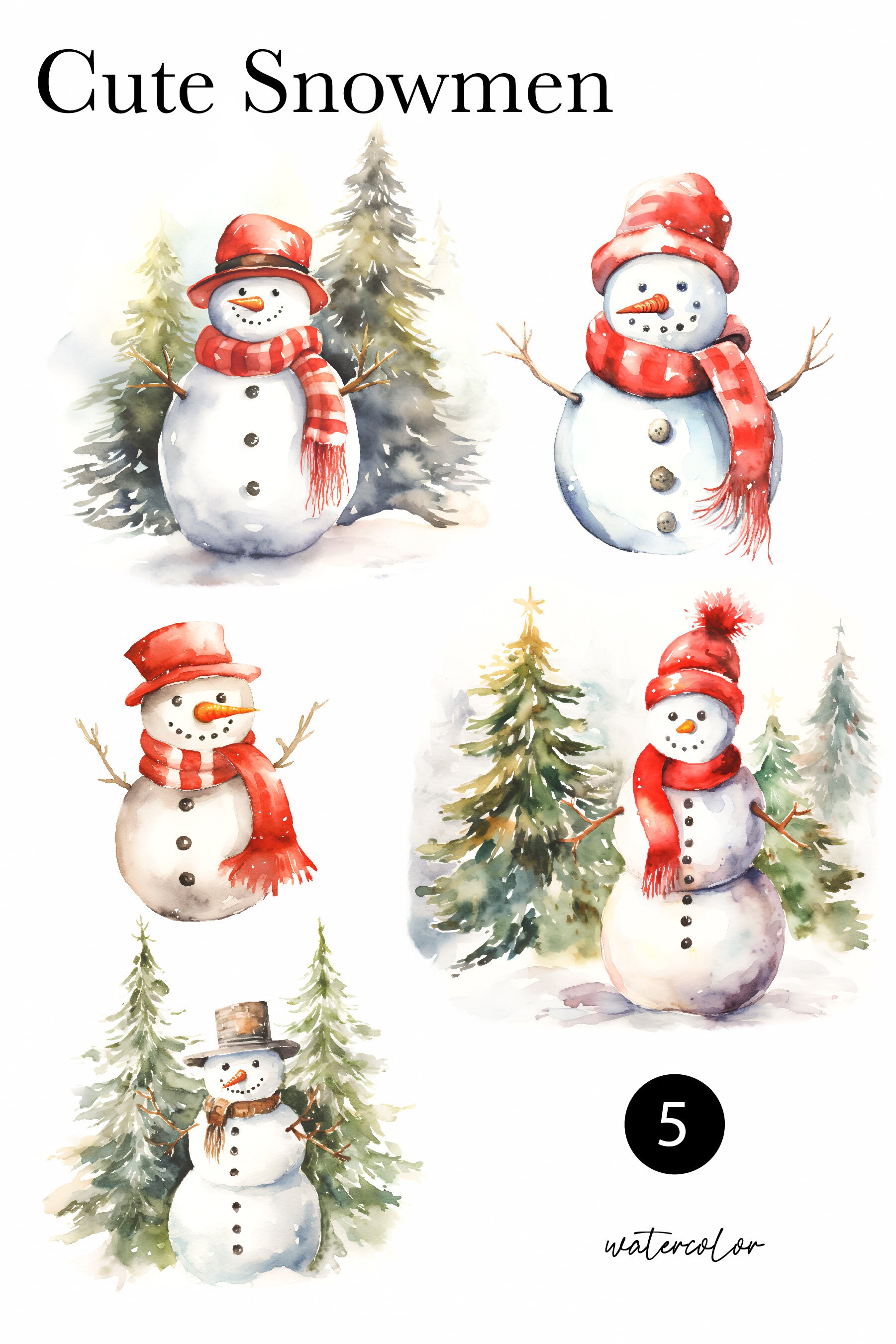 Festive Holiday Snowman Clipart Watercolor Snowman Clipart PNG ...