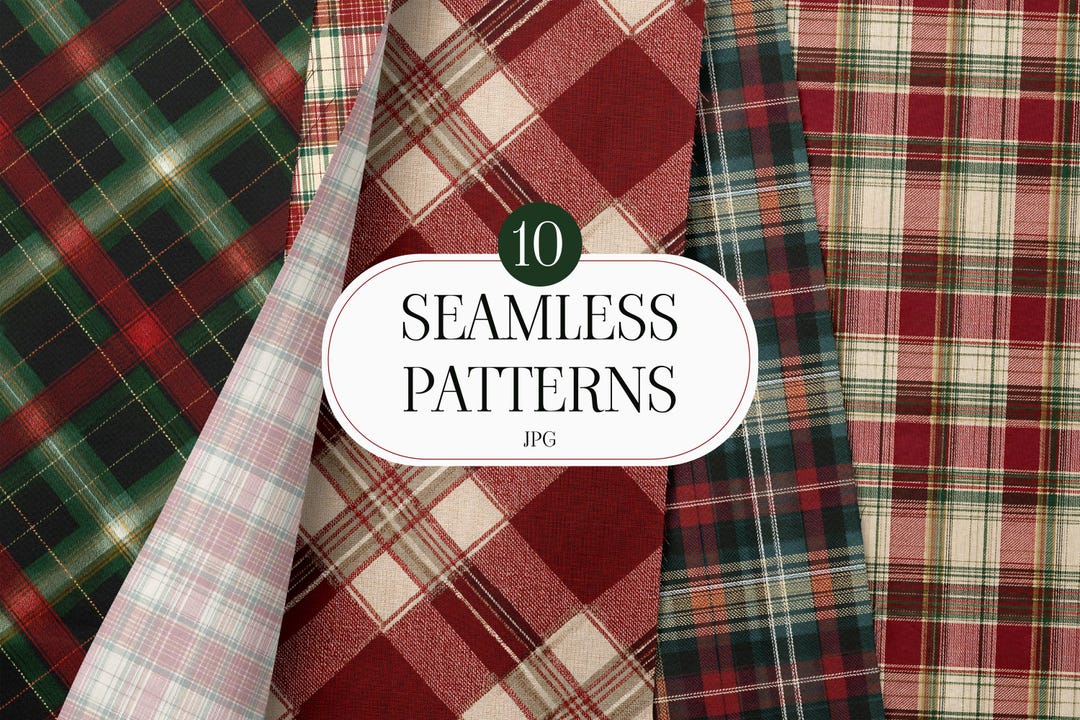 Vintage Christmas Plaid Digital Paper Bundle – 10 Seamless Tartan ...