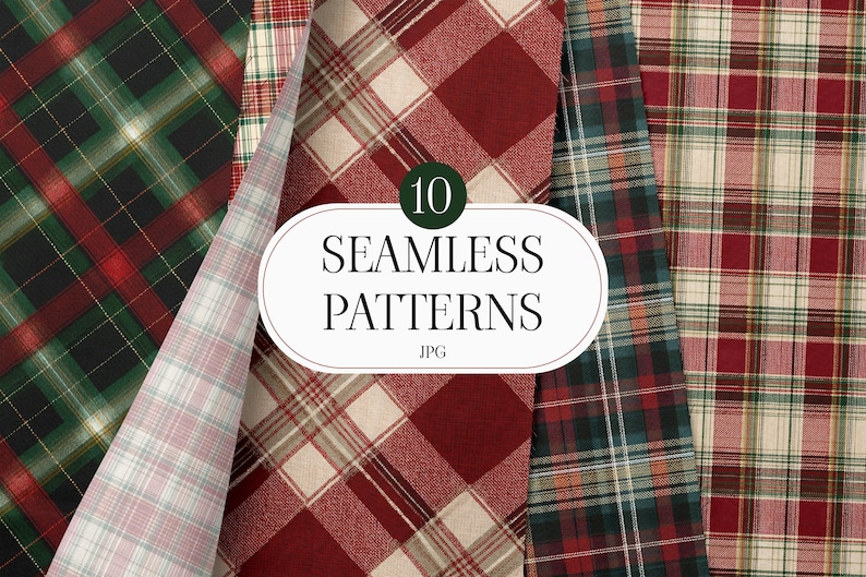 Vintage Christmas Plaid Digital Paper Bundle – 10 Seamless Tartan ...