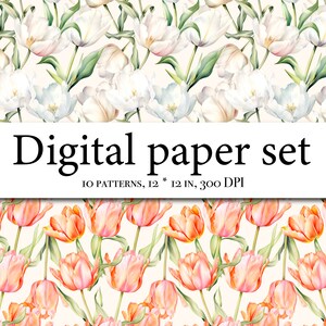 Whimsical Tulip Delight - Watercolor Digital Paper for Crafts ...