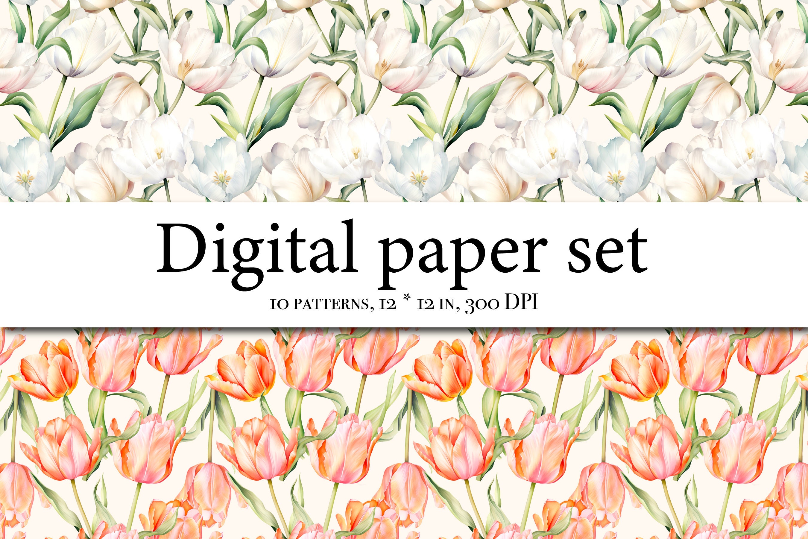 Whimsical Tulip Delight Watercolor Digital Paper for Crafts Beautiful ...