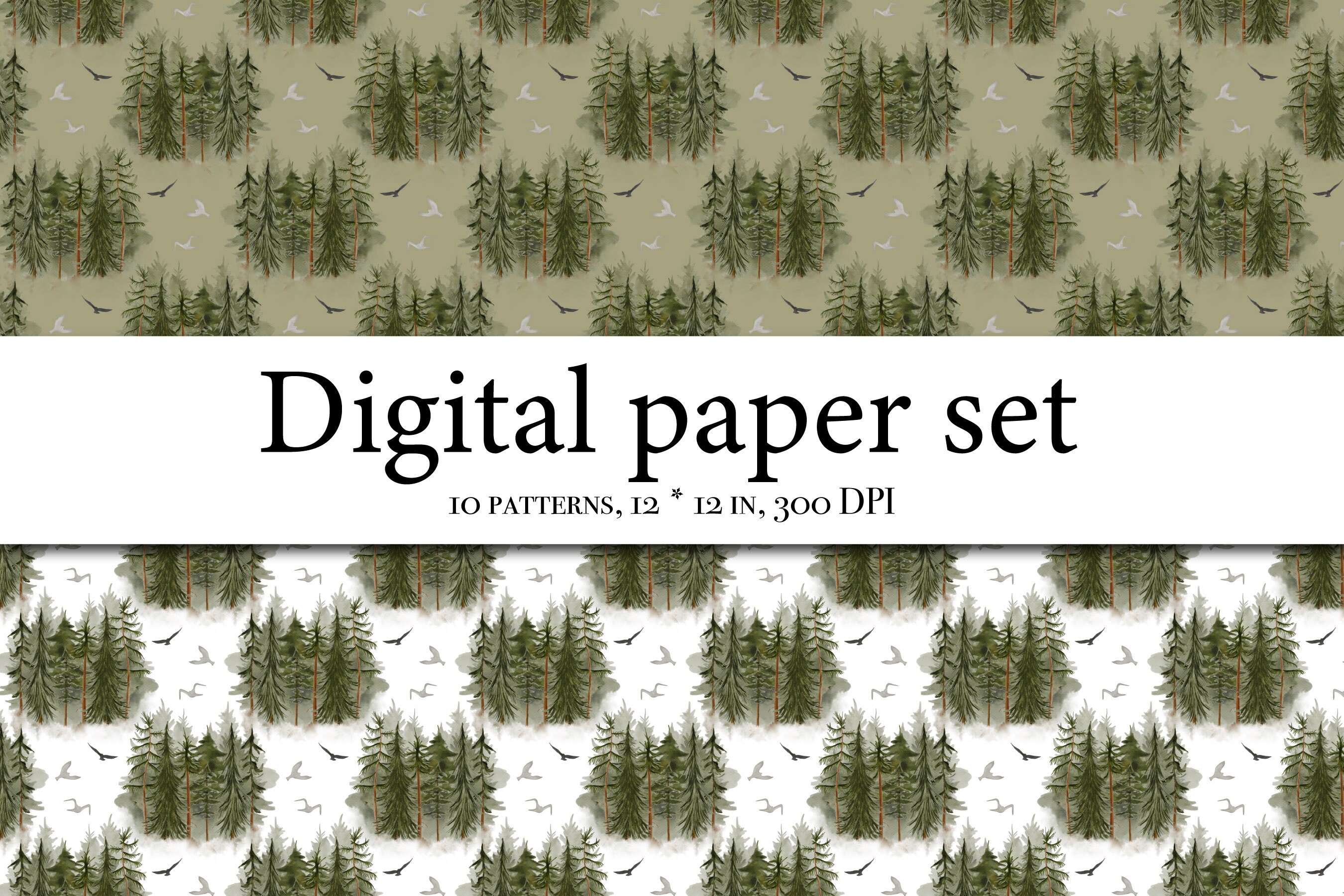 Watercolor Forest Digital Paper Set Forest Landscape Paper Seamless ...