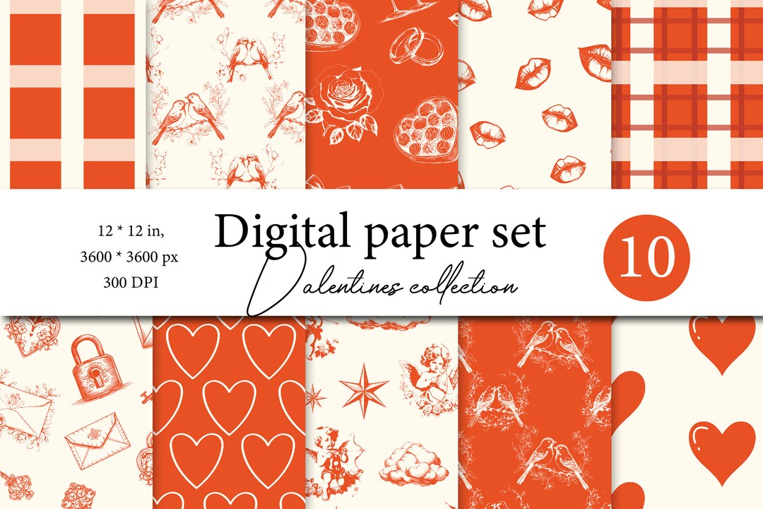 St. Valentine's Day Digital Scrapbooking, 10 Valentine Hearts Seamless ...