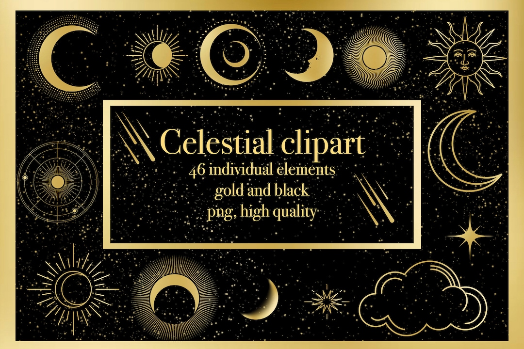 Celestial Clipart Set, Planner Clipart, Tarot PNG Graphics, Mystical Artwork, Sun Moon Clouds ...