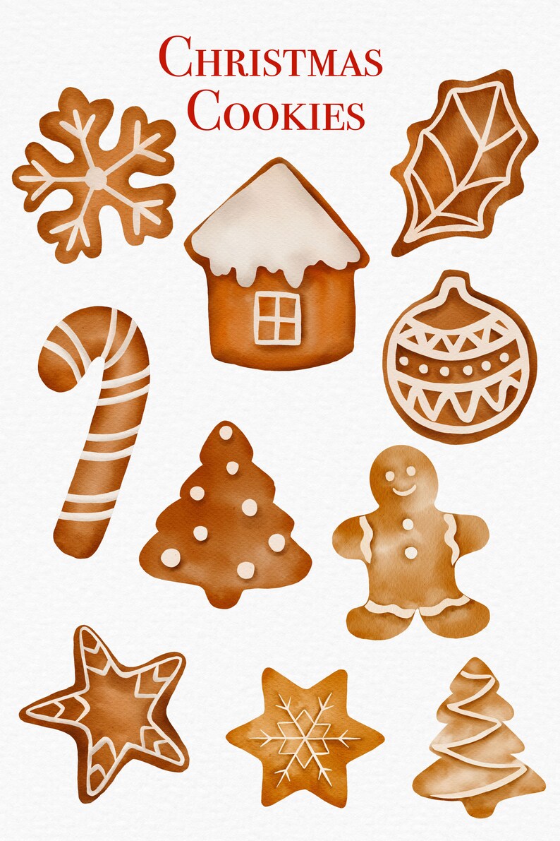 Christmas Watercolor Clipart, Gingerbread Cookies Clipart, Christmas ...