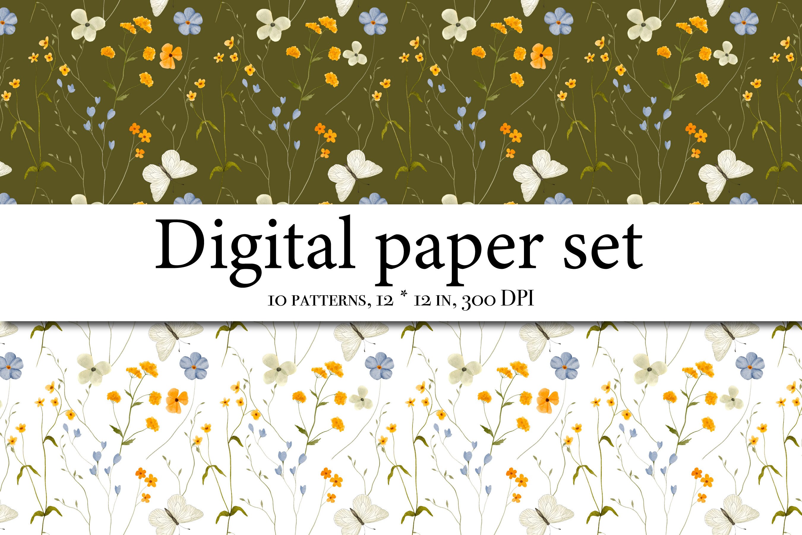 Wildflowers Aesthetics Digital Paper, Meadow Watercolor Flowers, Tiny ...