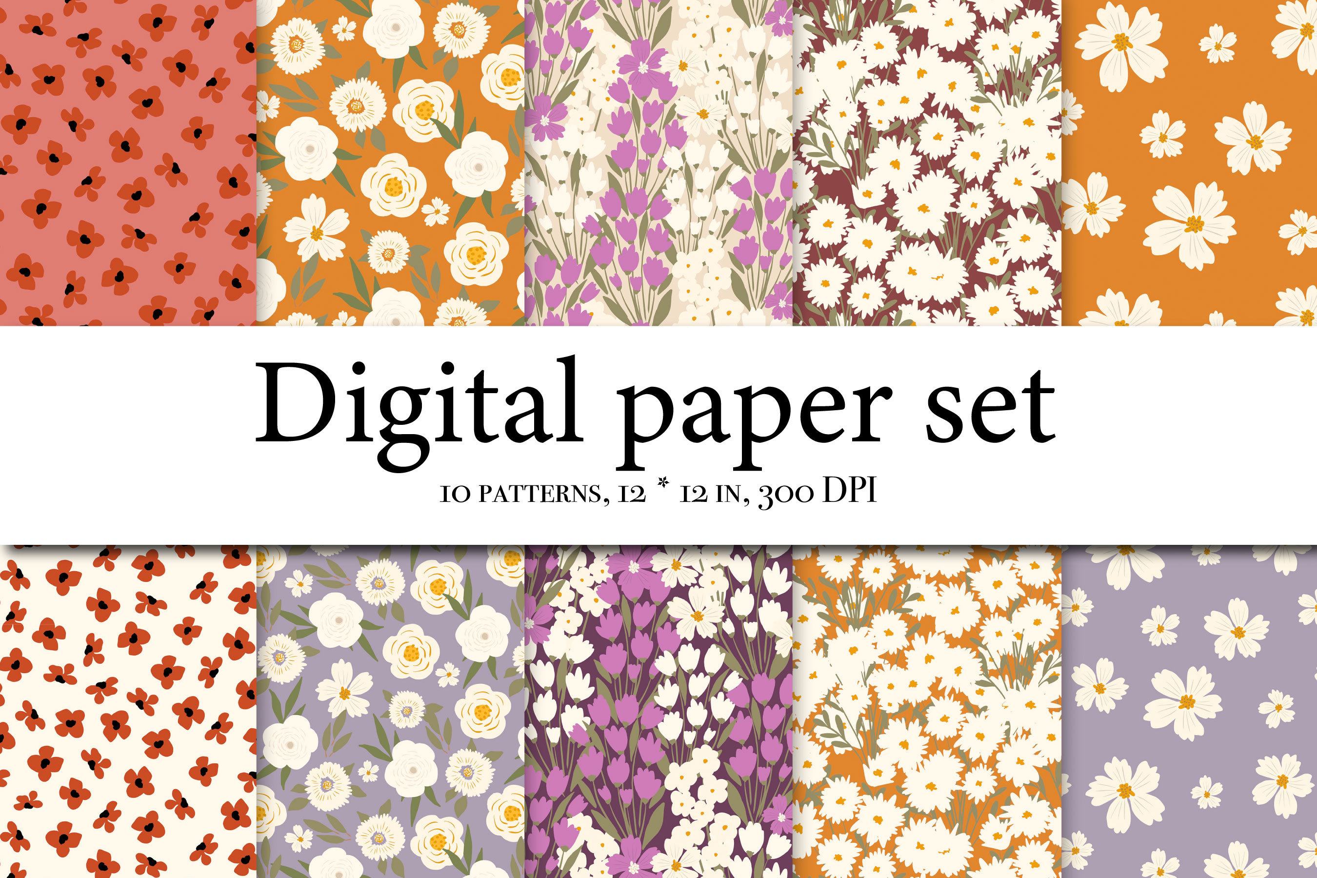 Pattern Clipart With Flowers Digital Paper- Flowers Seamless Pattern ...