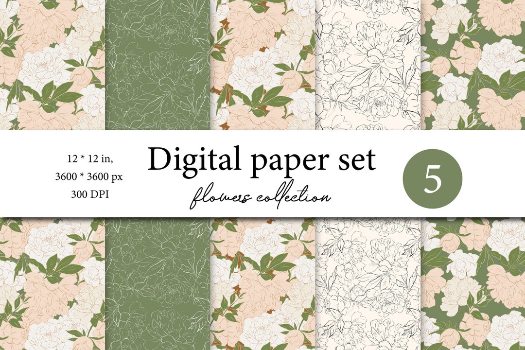 Peonies Digital Paper Pack, Pink Peonies Scrapbook, Peonies Seamless ...