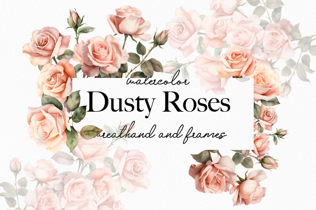Boho Dusty Pink Roses Frame Clipart, Watercolor Floral Borders Png ...