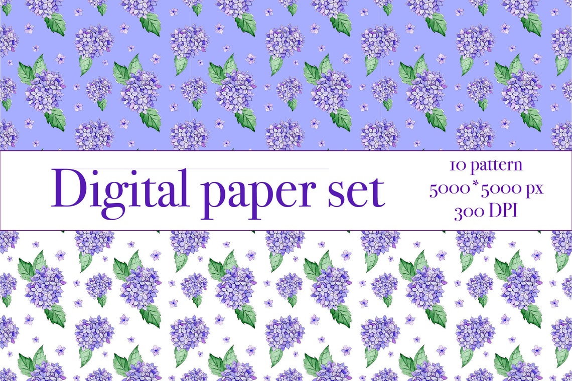 Watercolor Digital Paper Pack, Hydrangea Scrapbook, Hydrangea Seamless ...