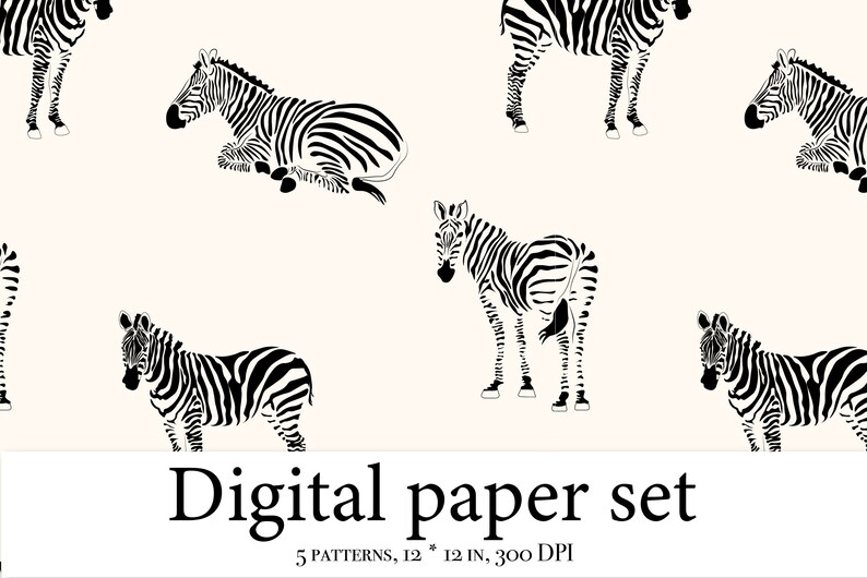 Zebra Digital Papers Zebra Seamless Pattern Scrapbook Paper Jungle ...
