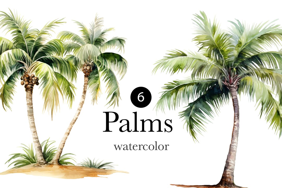 Watercolor Palms Clipart Png - Watercolor Tropical Clipart - Palm Trees ...