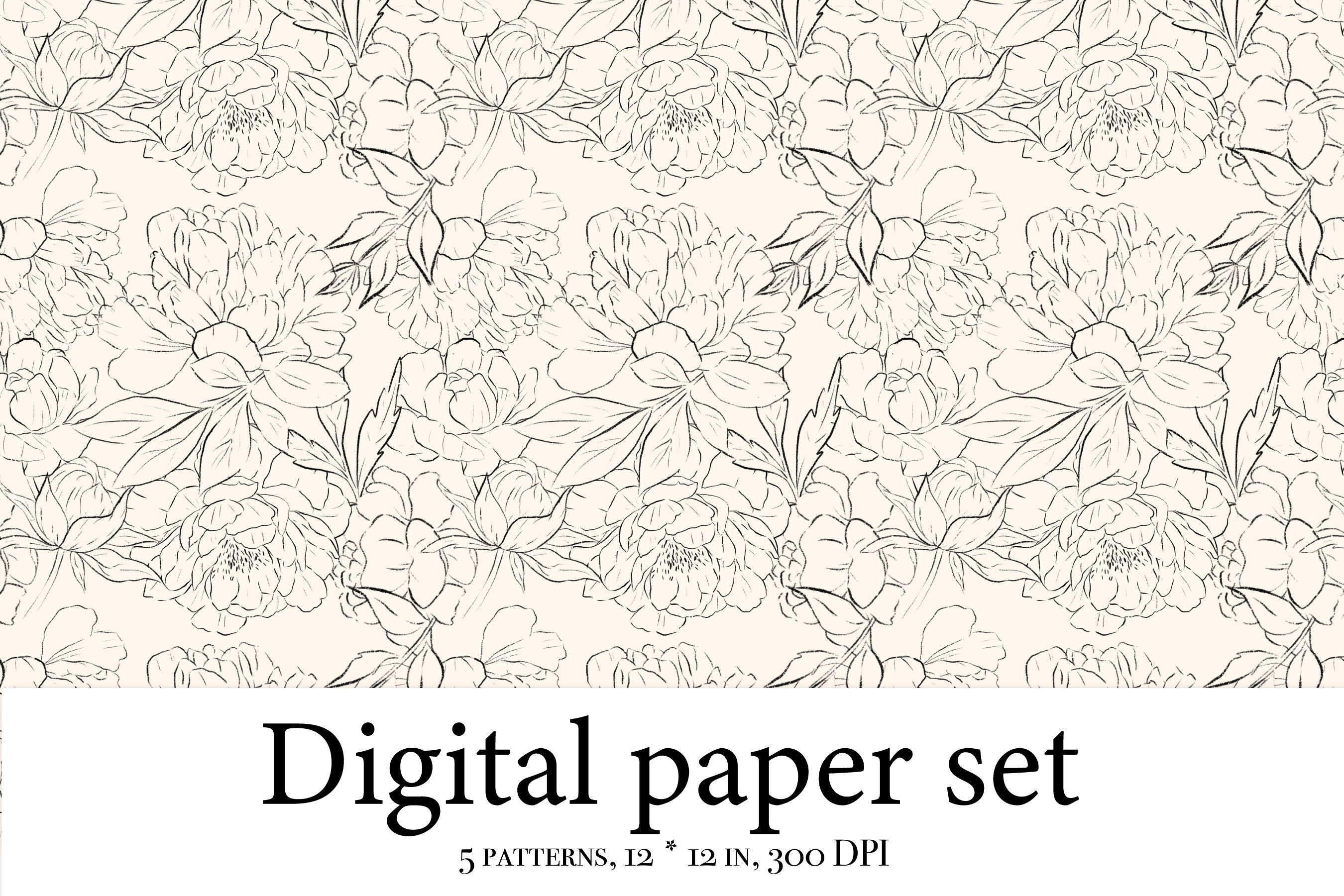 Peonies Digital Paper Pack, Pink Peonies Scrapbook, Peonies Seamless ...
