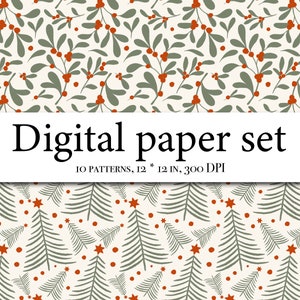 Christmas Digital Paper Set - Christmas Seamless Pattern - Holidays ...