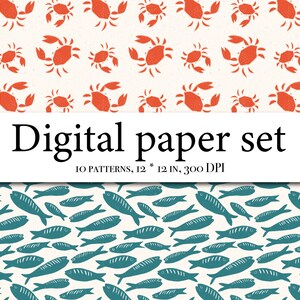Sea Digital Paper-underwater Ocean - Crab Digital Paper - Lighthouse ...