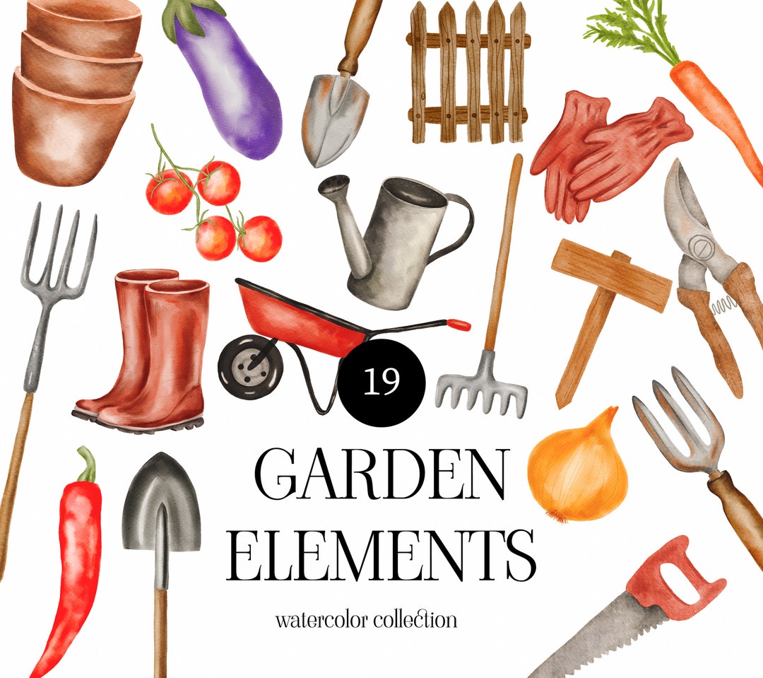 Watercolor Garden Clipart, Spring Garden PNG, Gardening Tools, Spring ...