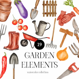 Watercolor Garden Clipart, Spring Garden PNG, Gardening Tools, Spring ...