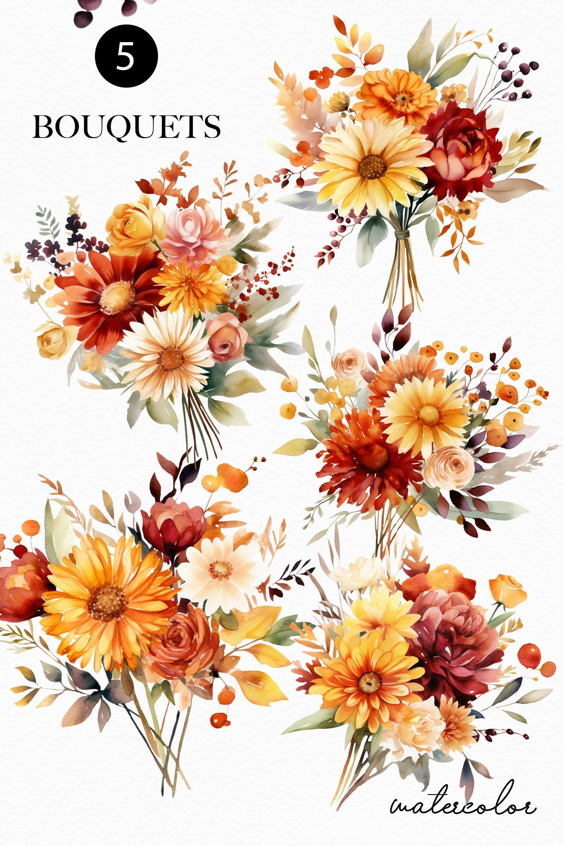 Watercolor Fall Flowers - Fall Clipart - Fall Bouquets Clipart Png ...