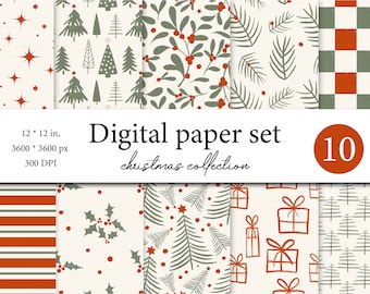 Christmas Digital Paper Set - Christmas Seamless Pattern - Holidays ...