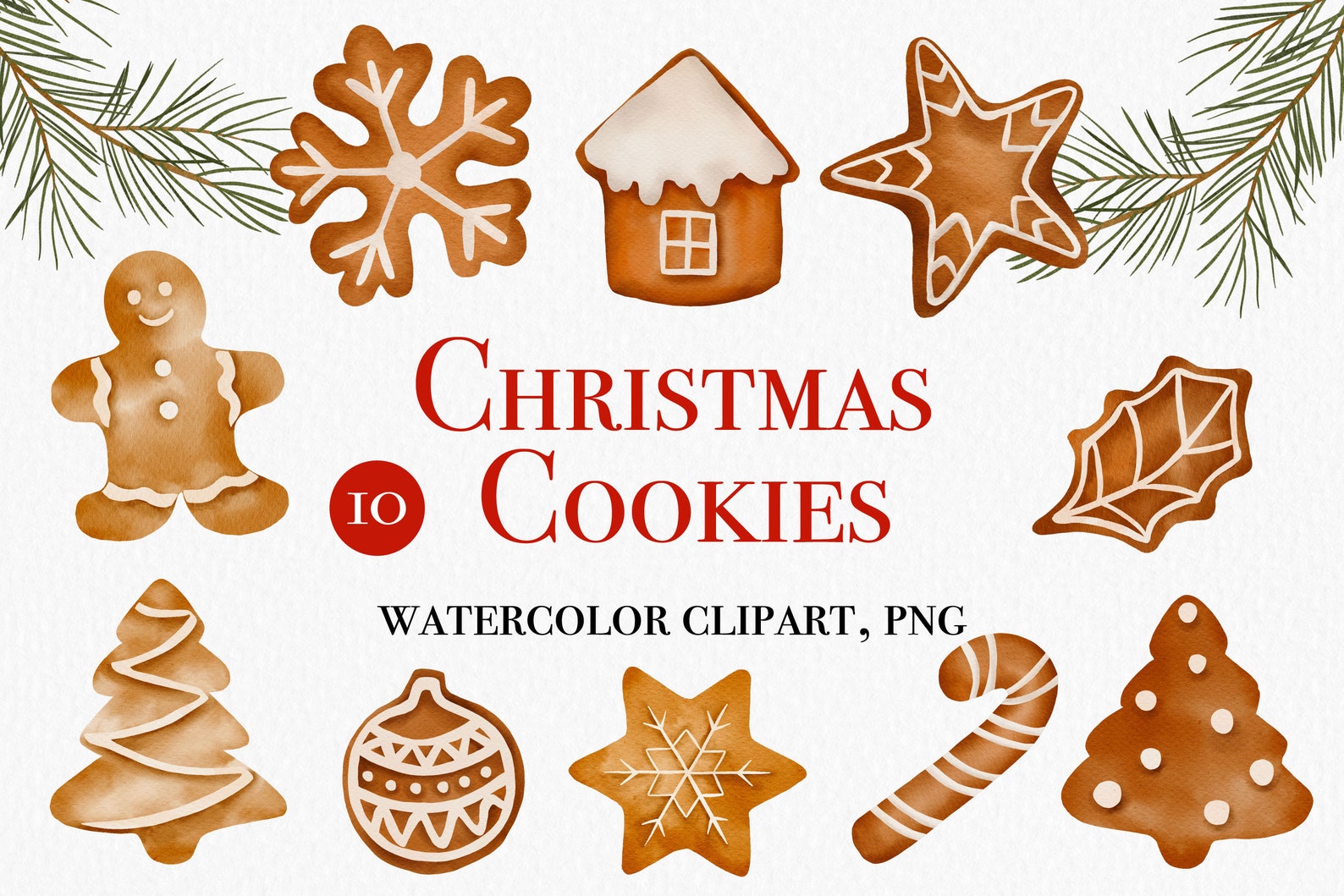 Christmas Watercolor Clipart, Gingerbread Cookies Clipart, Christmas ...