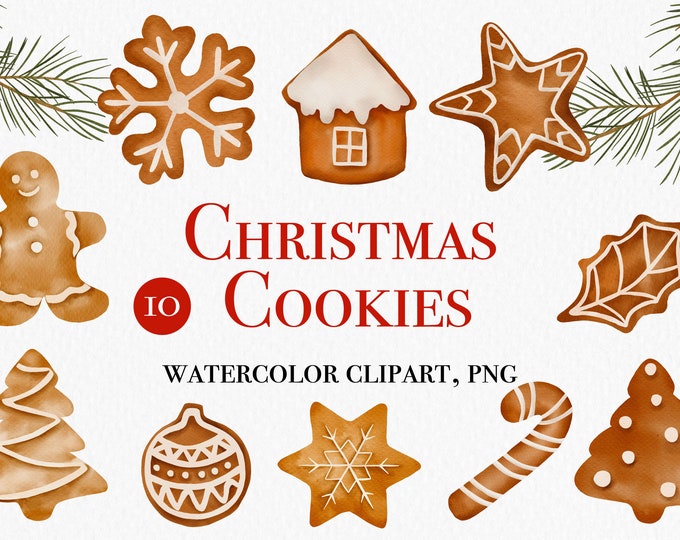 Christmas Watercolor Clipart, Gingerbread Cookies Clipart, Christmas ...