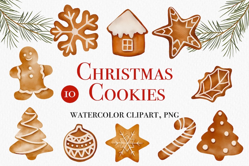 Christmas Watercolor Clipart, Gingerbread Cookies Clipart, Christmas ...