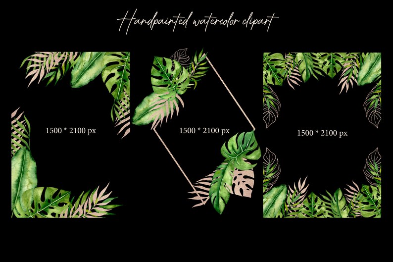 Tropical Leaves Clipart Watercolor Jungle Frames Clip Art Monstera ...