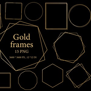 Gold Frame Clipart - Geometric Golden Frames - Wedding Invitations ...