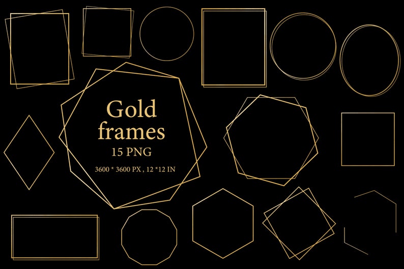 Gold Frame Clipart Geometric Golden Frames Wedding - Etsy