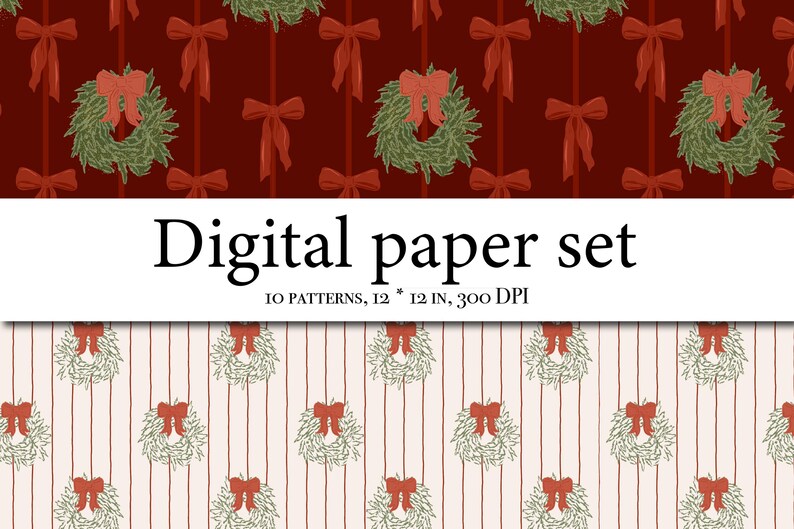 Christmas Seamless Pattern Bundle, 10 Festive Digital Papers, Red Green ...