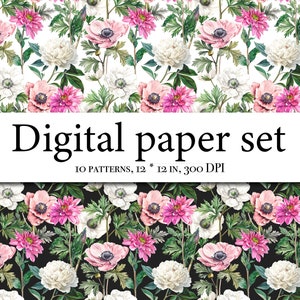 Botanical Seamless Pattern - Flowers Digital Paper - Printable Paper ...