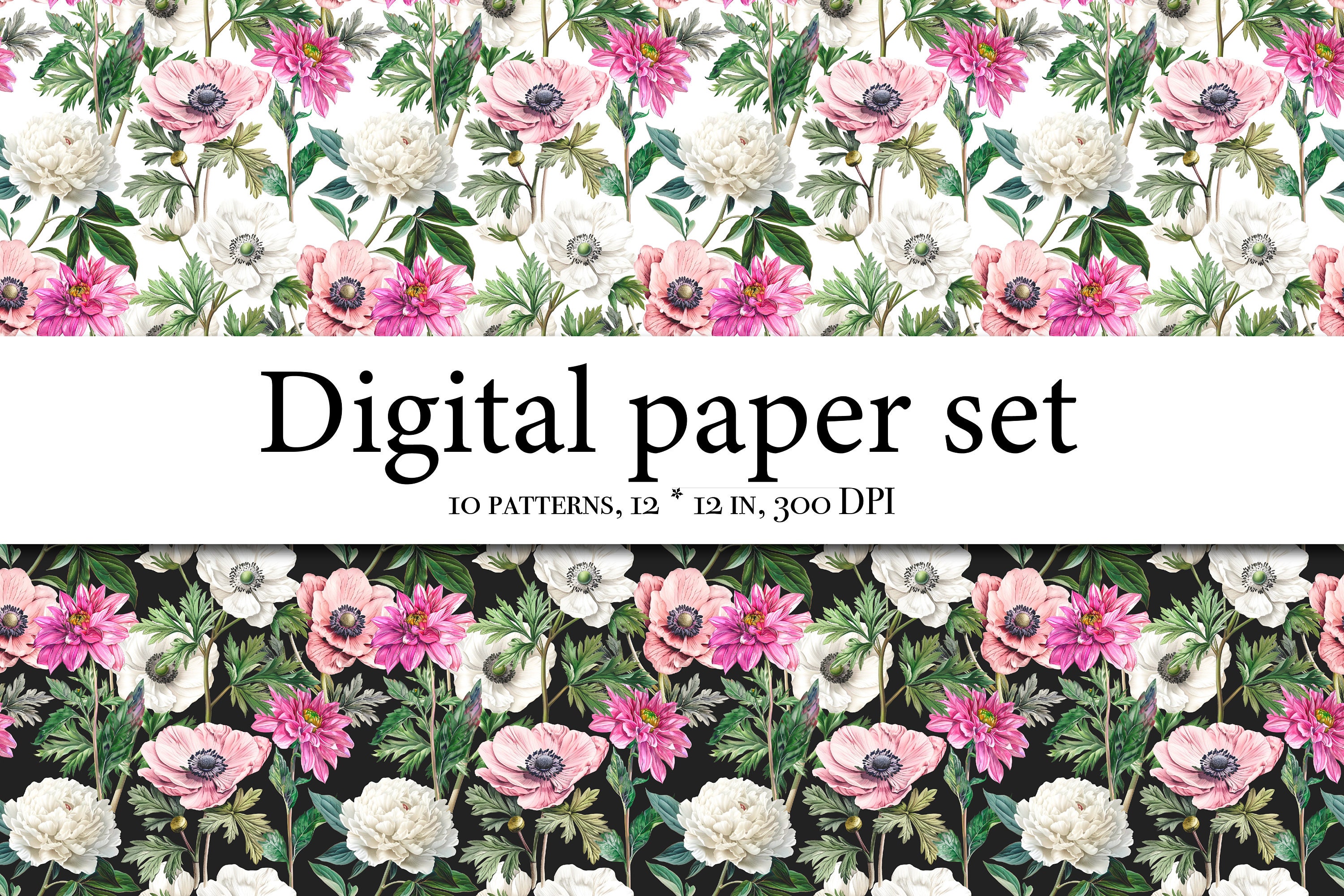 Botanical Seamless Pattern Flowers Digital Paper Printable Paper Set ...