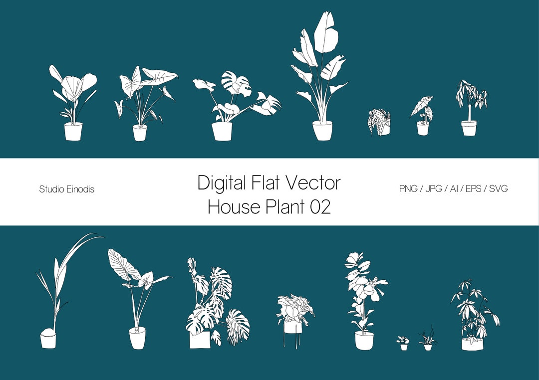 Flat Vector House Plants - Black and White Vector Plants - Simple ...
