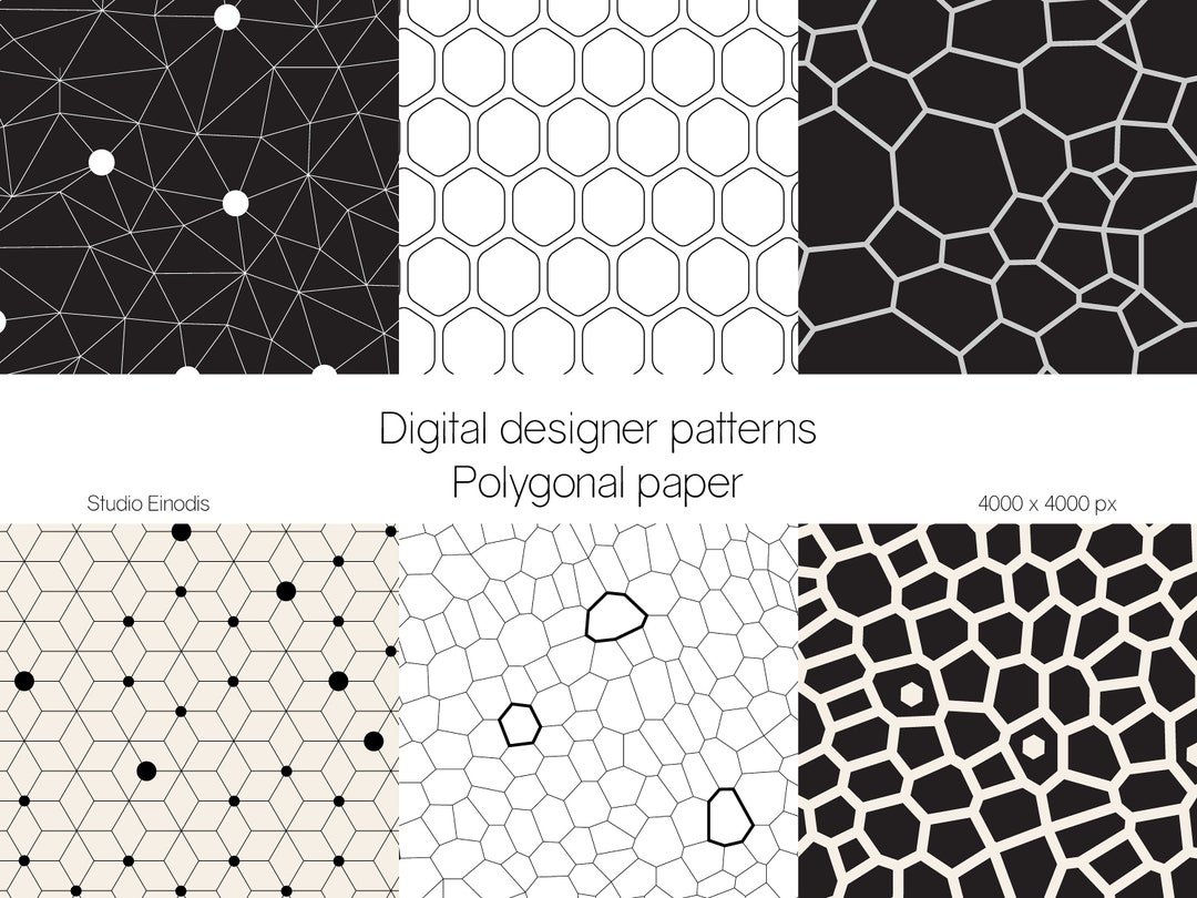 Polygonal Paper Pattern Bundle- Black and White Geometric Seamless ...